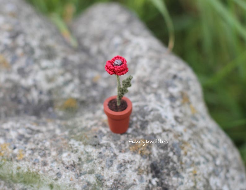 Miniature Crochet Potted Flower Poppy, Dollhouse Fake Plant Decor, Mini ...
