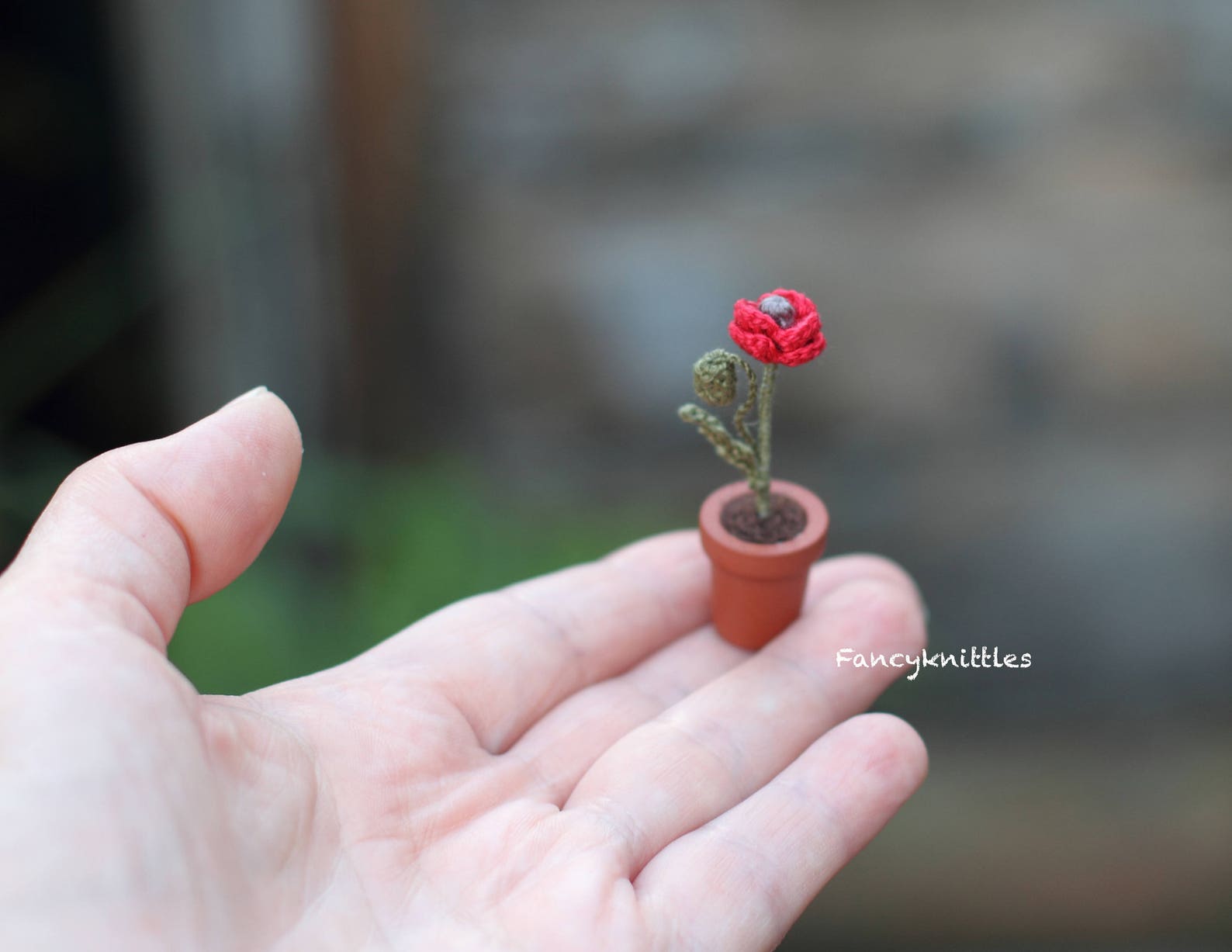 Miniature Crochet Potted Flower Poppy, Dollhouse Fake Plant Decor, Mini ...