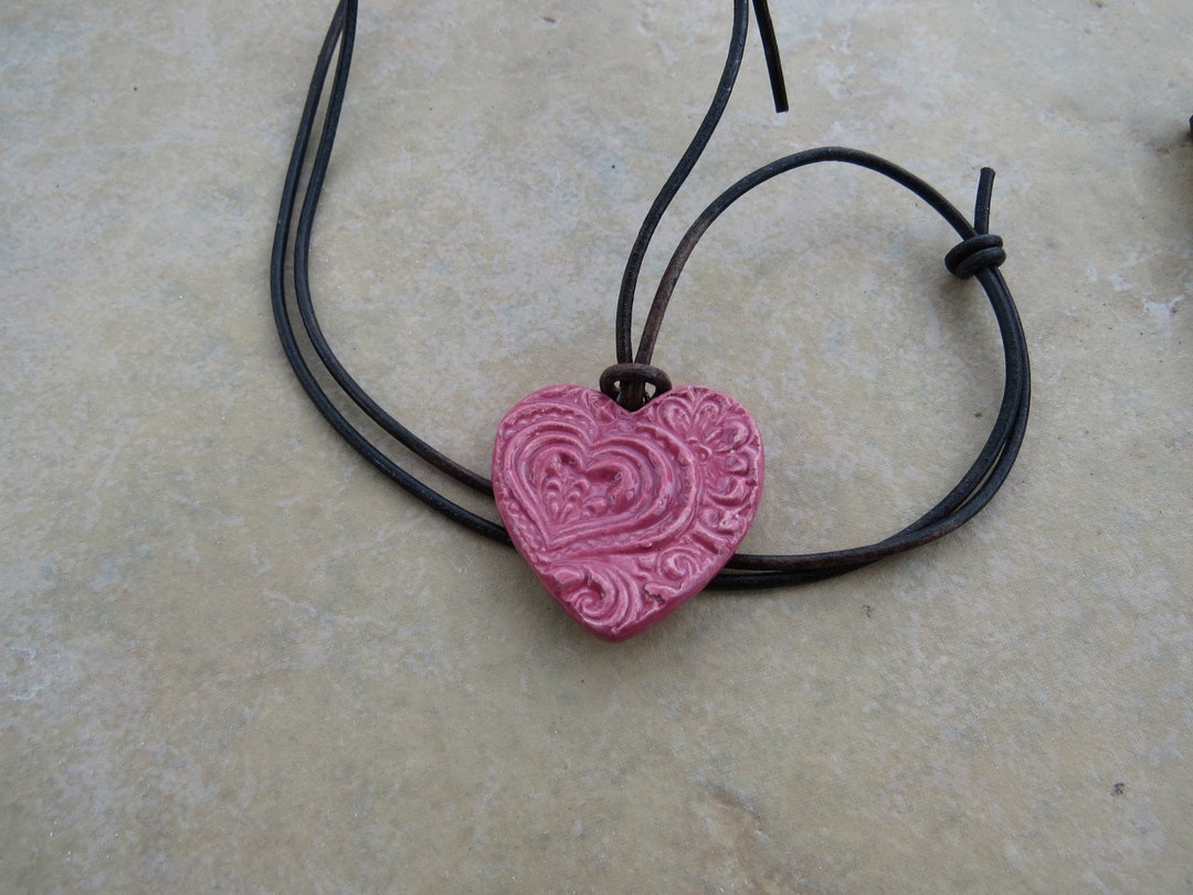 Pink Heart Perfume Pendant, Essential Oil Heart Pendant, Ceramic Heart ...