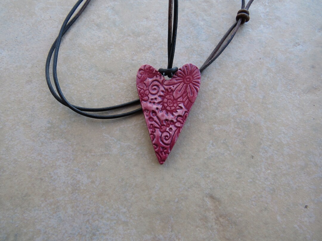 Handmade Ceramic Heart Diffuser Necklace: Wine Glaze Aromatherapy ...