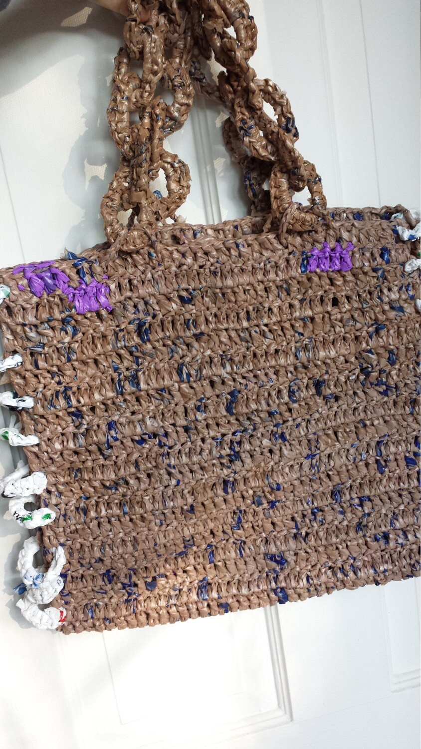 Recycled Plastic Yarn Crocheted Tote Bag Chain-link - Etsy