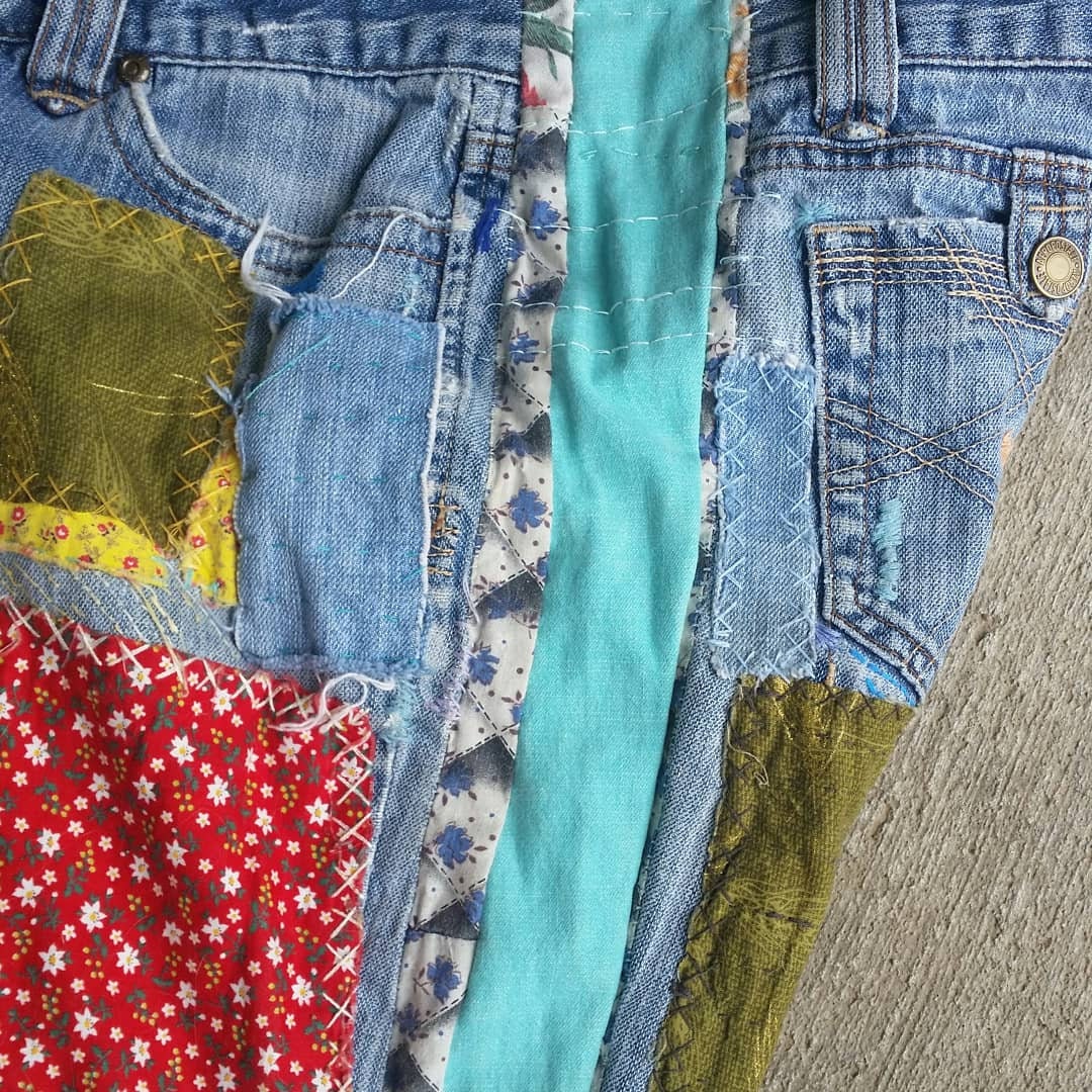 J11 Sz 6 - 8 Boro Patch Jeans Handsewn Sustainable Recycled Short Hem ...