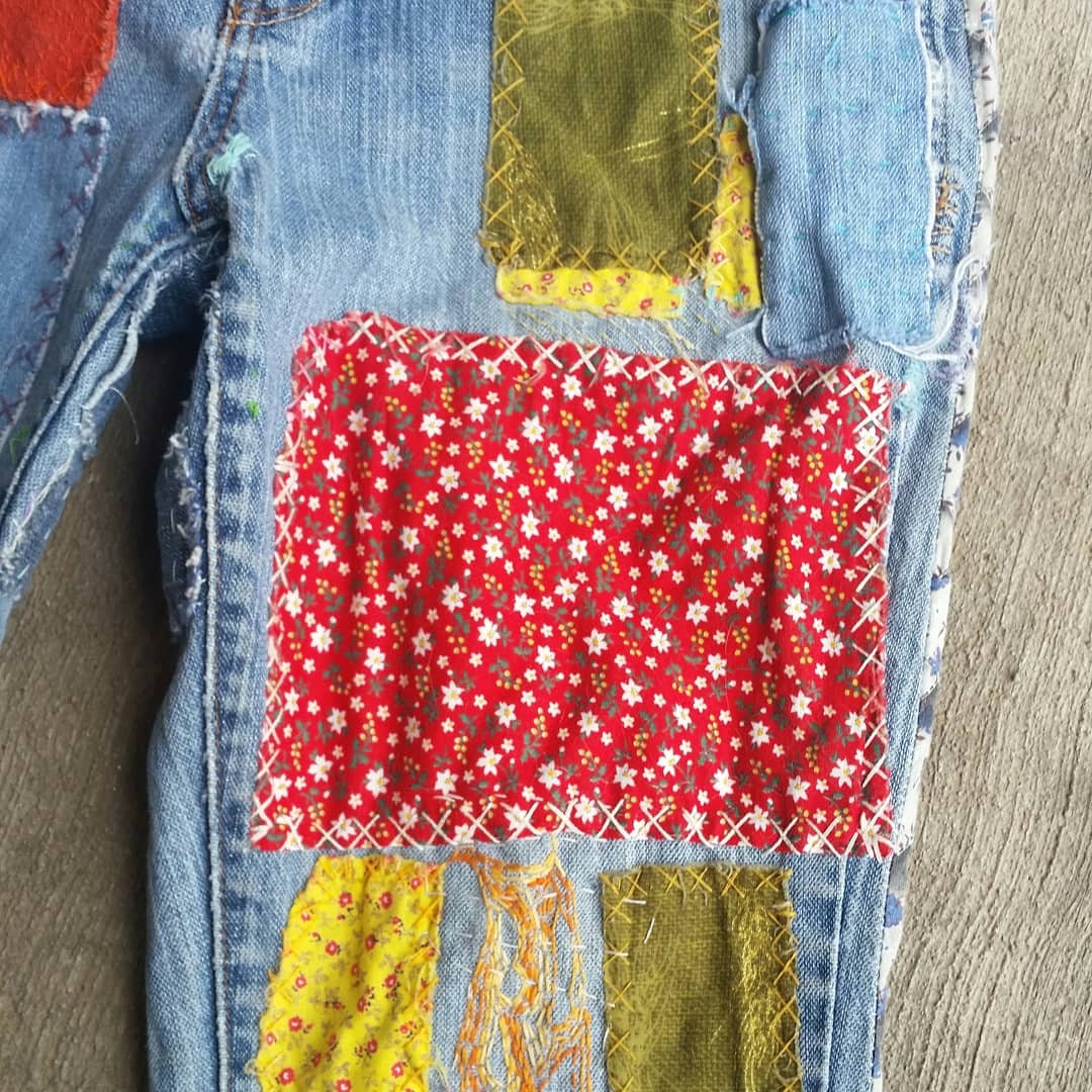 J11 Sz 6 - 8 Boro Patch Jeans Handsewn Sustainable Recycled Short Hem ...