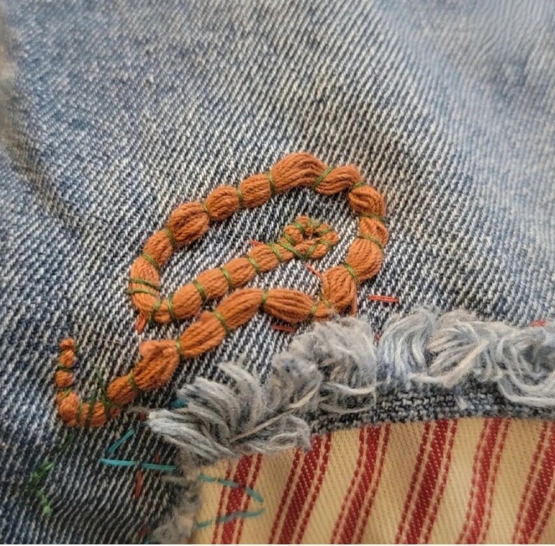 J13 Sz 6 Handsewn Altered Boro Patched Mended Jeans Embroidery Recycled ...