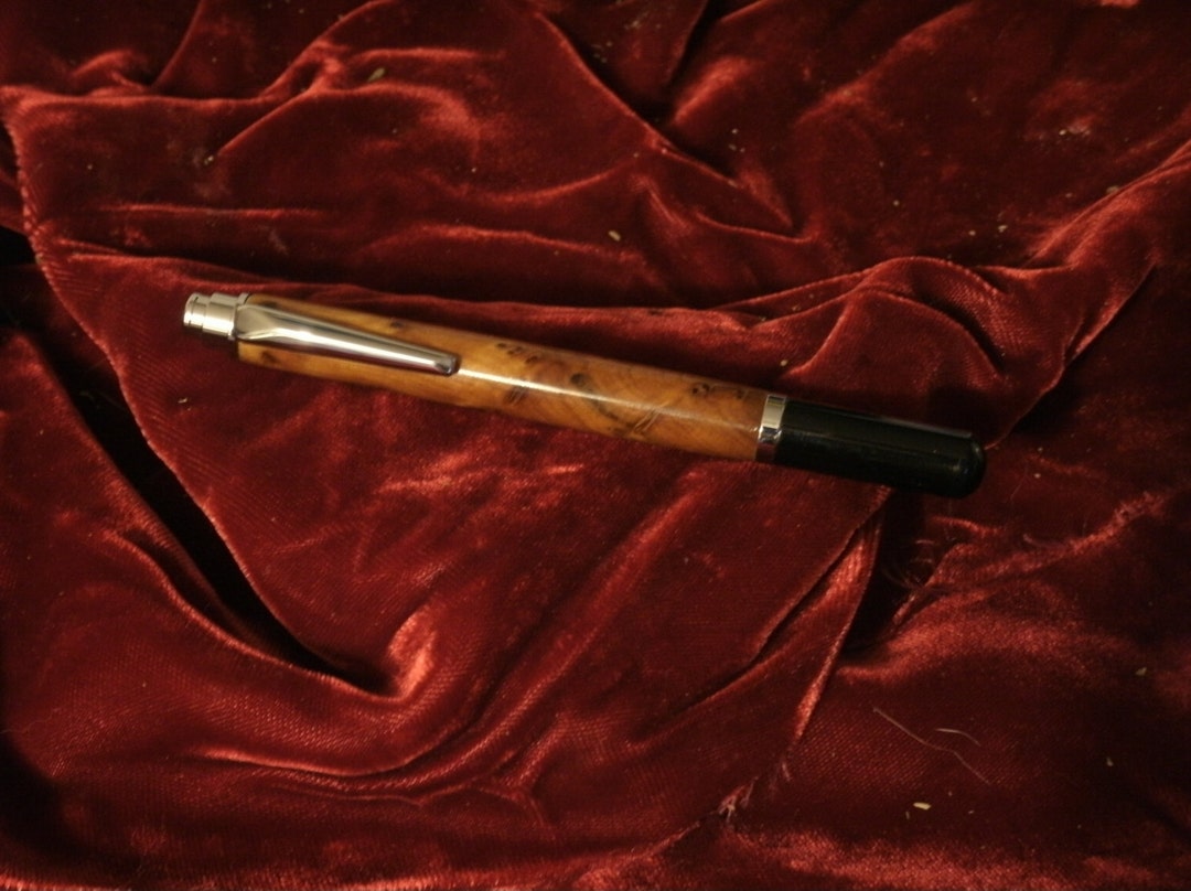 Rollerball Rollester Chrome With Black Top Pen With Thuya Burl Body ...