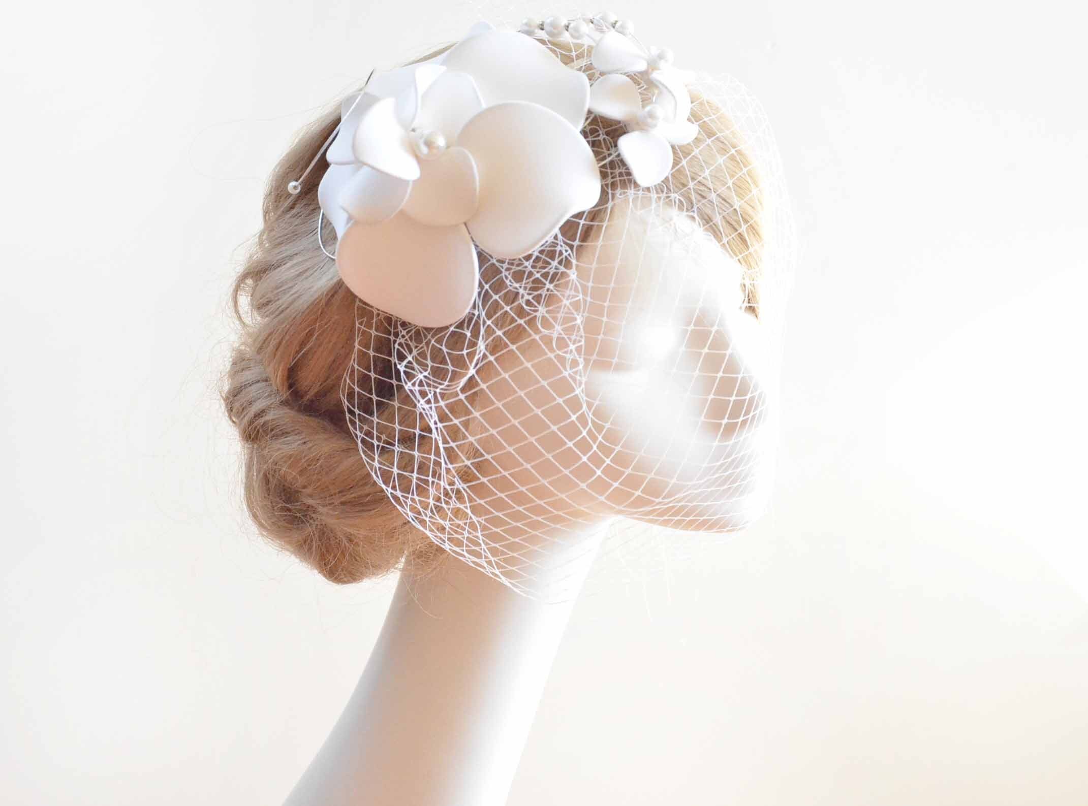 Fascynator z woalką Duży biały fascynator Woalka z | Etsy
