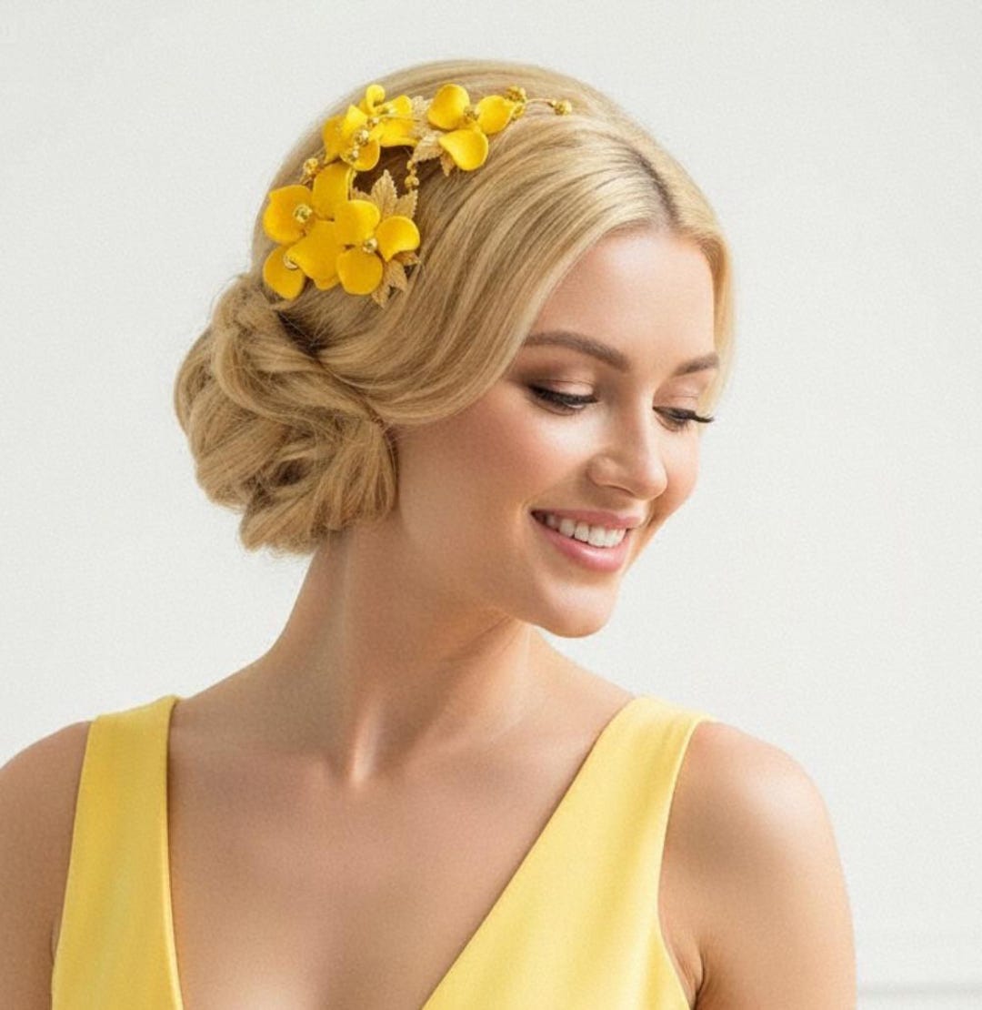 Lemon Yellow Floral Hair Clip, Gold Bridal Headpiece, Custom Colors ...