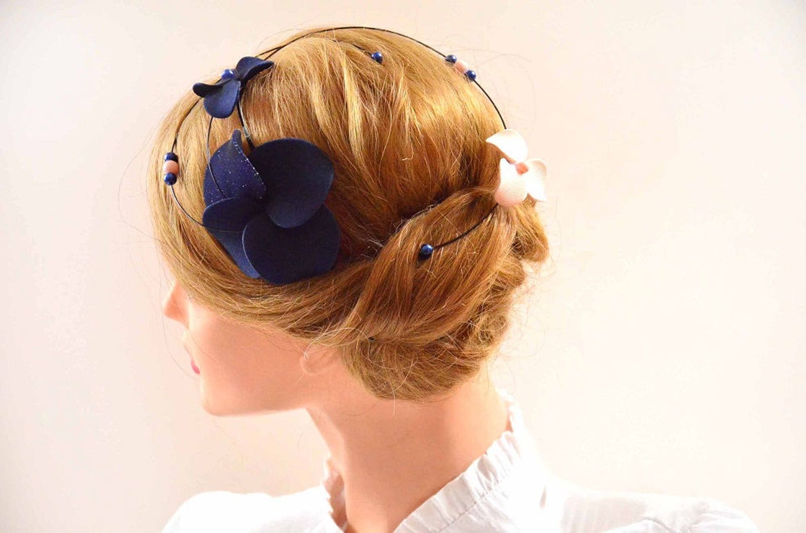 Navy Blue and Gold Fascinator Modern Fascinator Navy Blue | Etsy