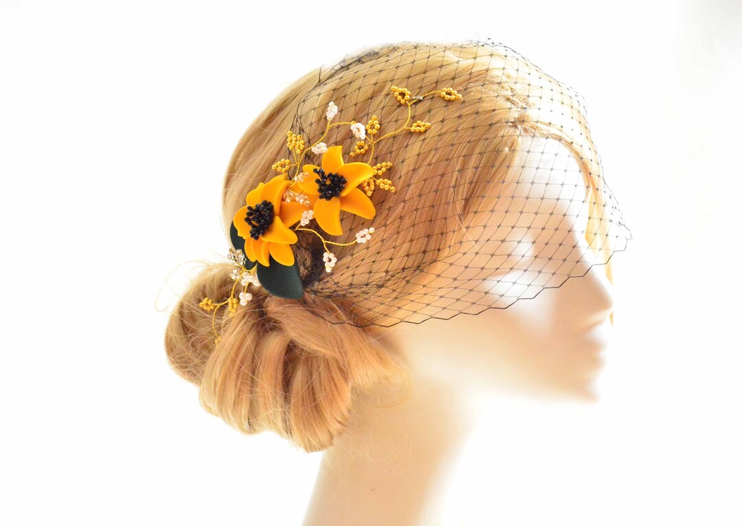 Sunflower Bandeau Veil – Handmade Bridal Fascinator With Removable ...