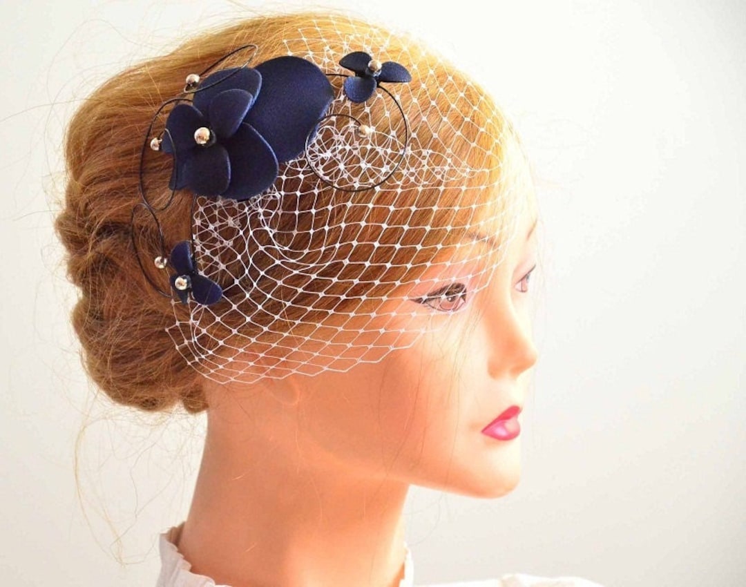 Navy Blue Birdcage Veil With Fascinator Birdcage Veil in Navy Blue ...