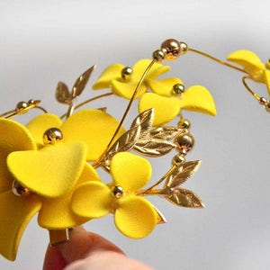 Lemon Yellow Hair Clip With Flowers Decorated With Pearls and Gold ...