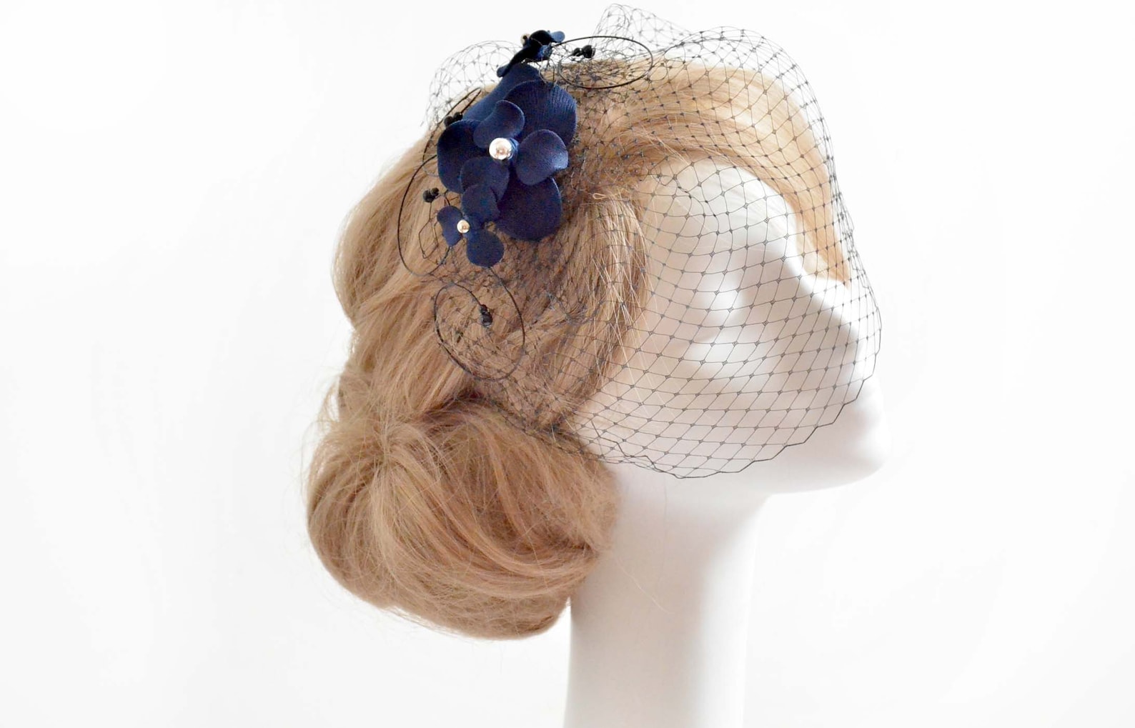 Navy Blue Birdcage Veil With Fascinator – Wedding Hair Accessory - Etsy