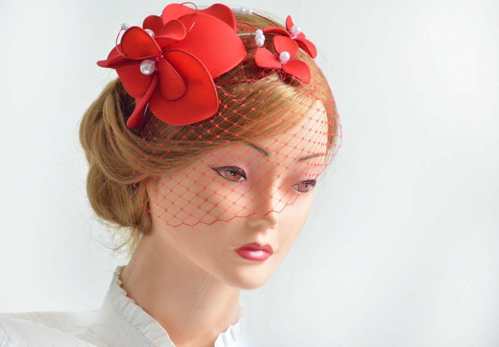 Fascynator z woalką Duży biały fascynator Woalka z | Etsy