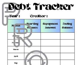 Debt Tracker Printable PDF Sheet Digital Download Yearly Monthly ...