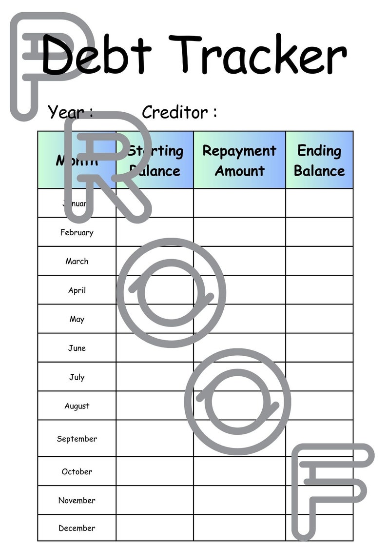 Debt Tracker Printable PDF Sheet Digital Download Yearly Monthly ...