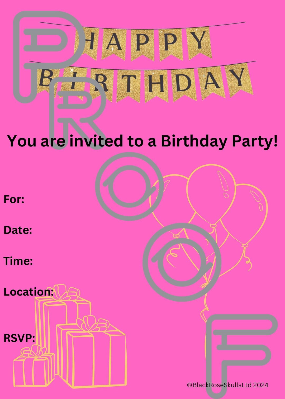 Birthday Party Invitation PDF Digital Download Pink Gold Simple Blank ...