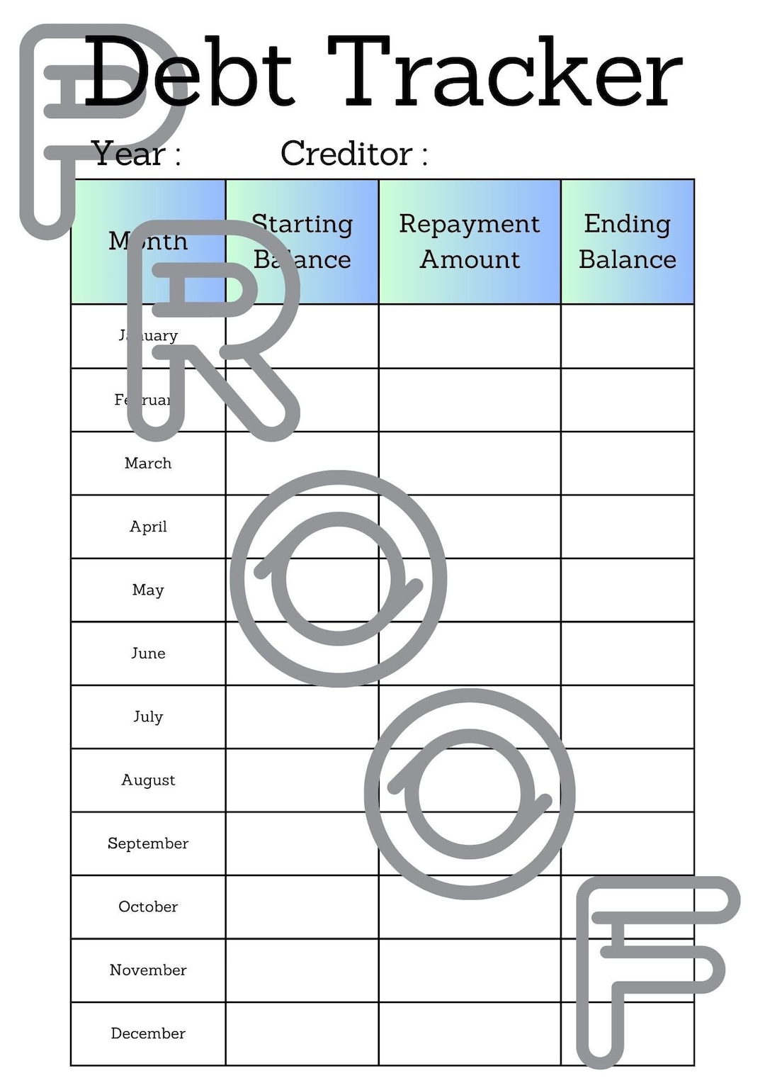 Debt Tracker Printable PDF Sheet Digital Download Yearly Monthly ...