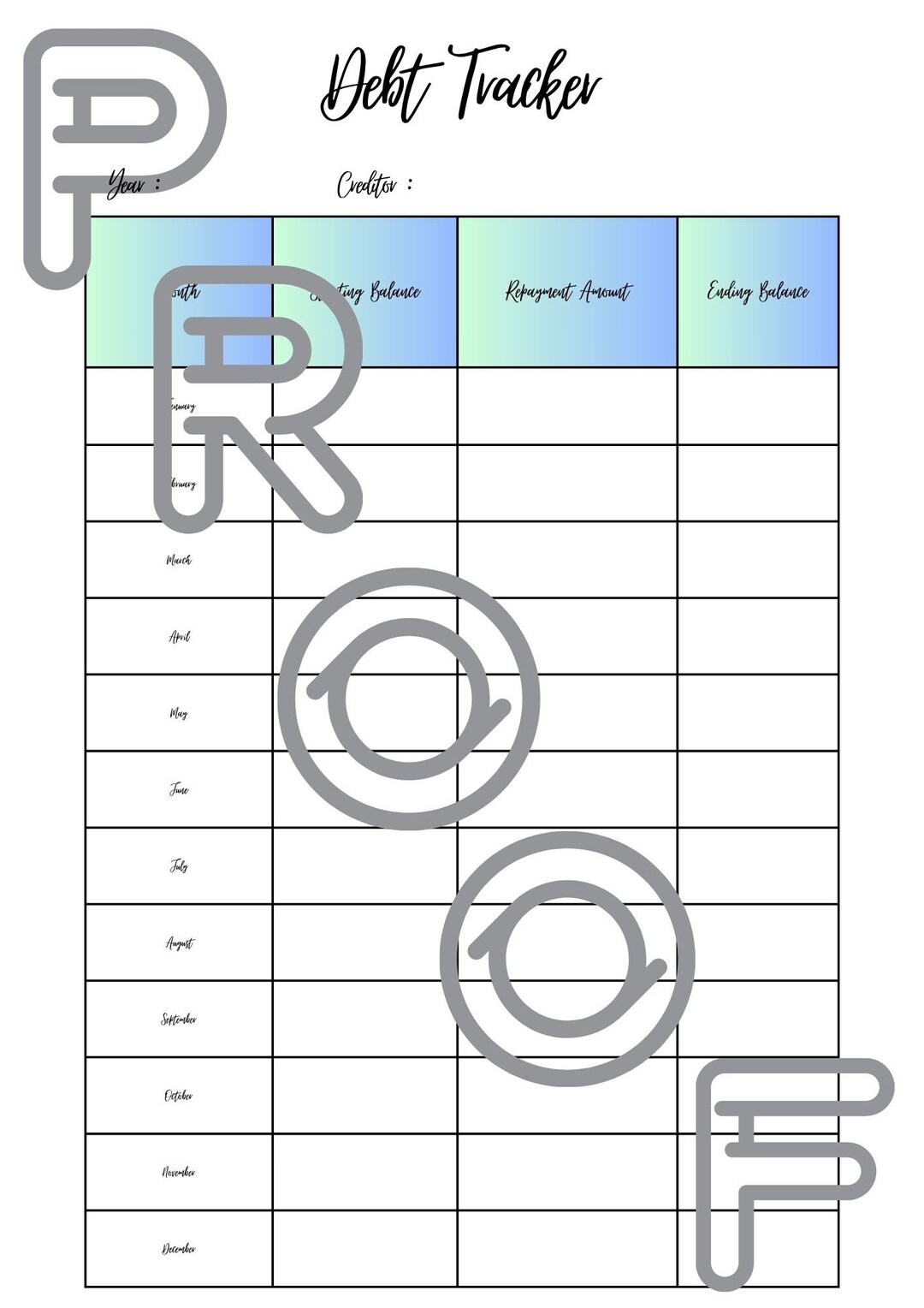 Debt Tracker Printable PDF Sheet Digital Download Yearly Monthly ...