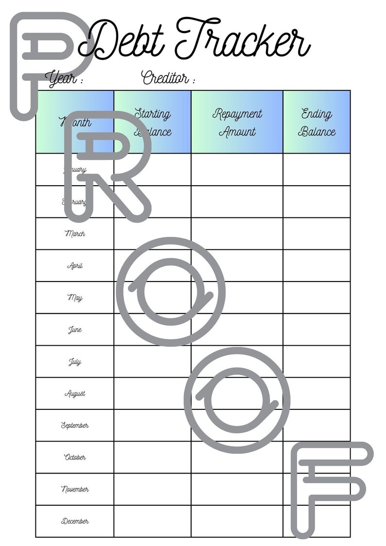 Debt Tracker Printable PDF Sheet Digital Download Yearly Monthly ...