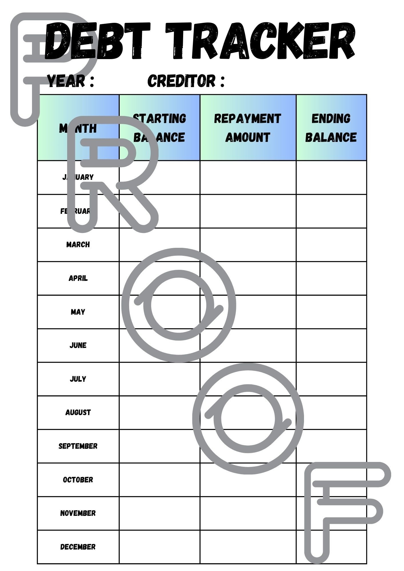 Debt Tracker Printable PDF Sheet Digital Download Yearly Monthly ...