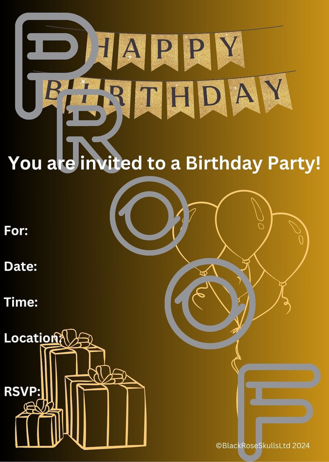 Birthday Party Invitation PDF Digital Download Gold Black Colour Fade ...