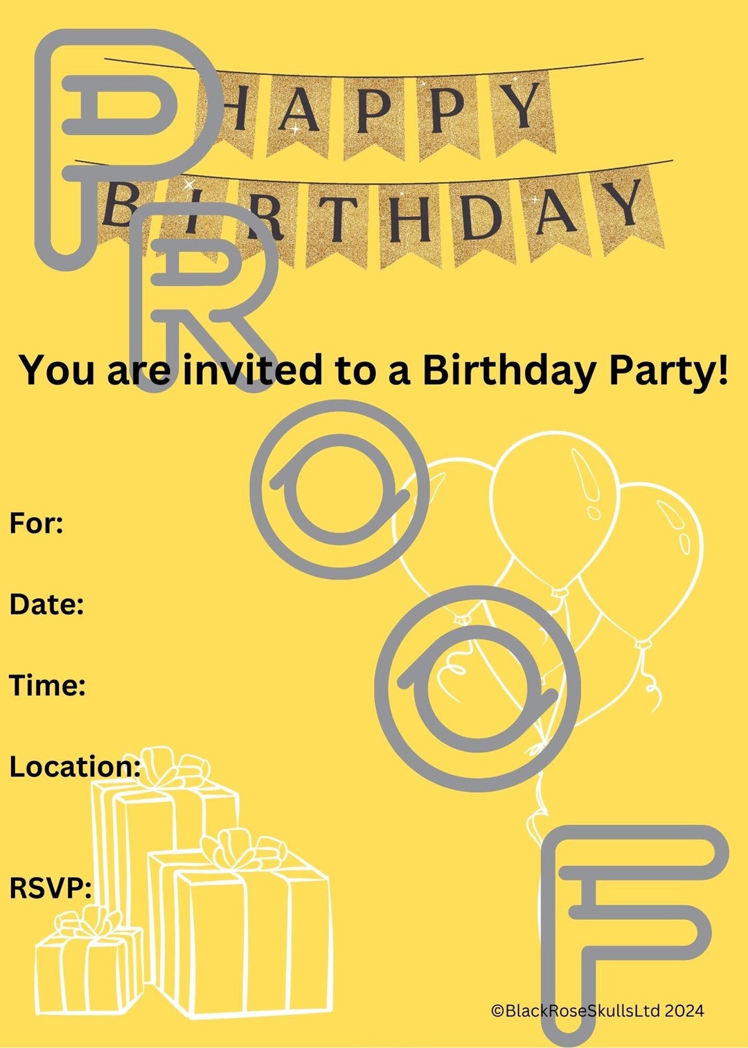 Birthday Party Invitation PDF Digital Download Gold Yellow Simple Blank ...