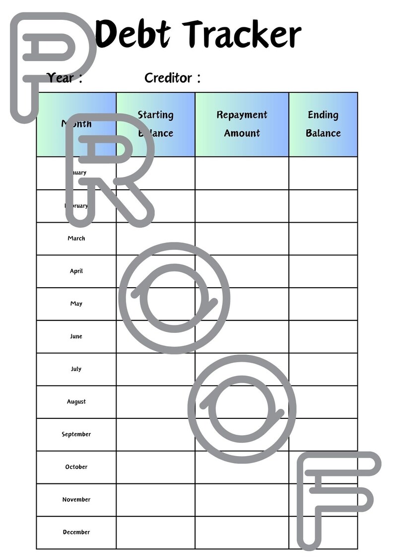 Debt Tracker Printable PDF Sheet Digital Download Yearly Monthly ...