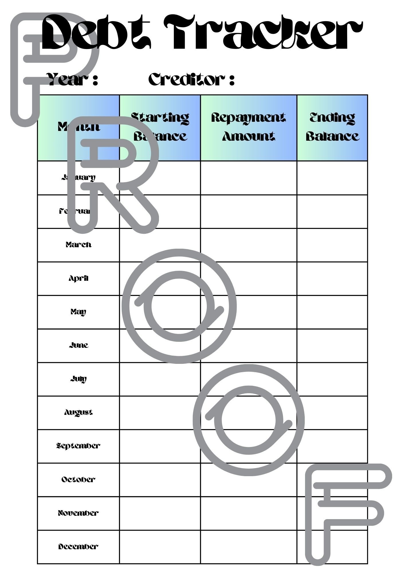 Debt Tracker Printable PDF Sheet Digital Download Yearly Monthly ...