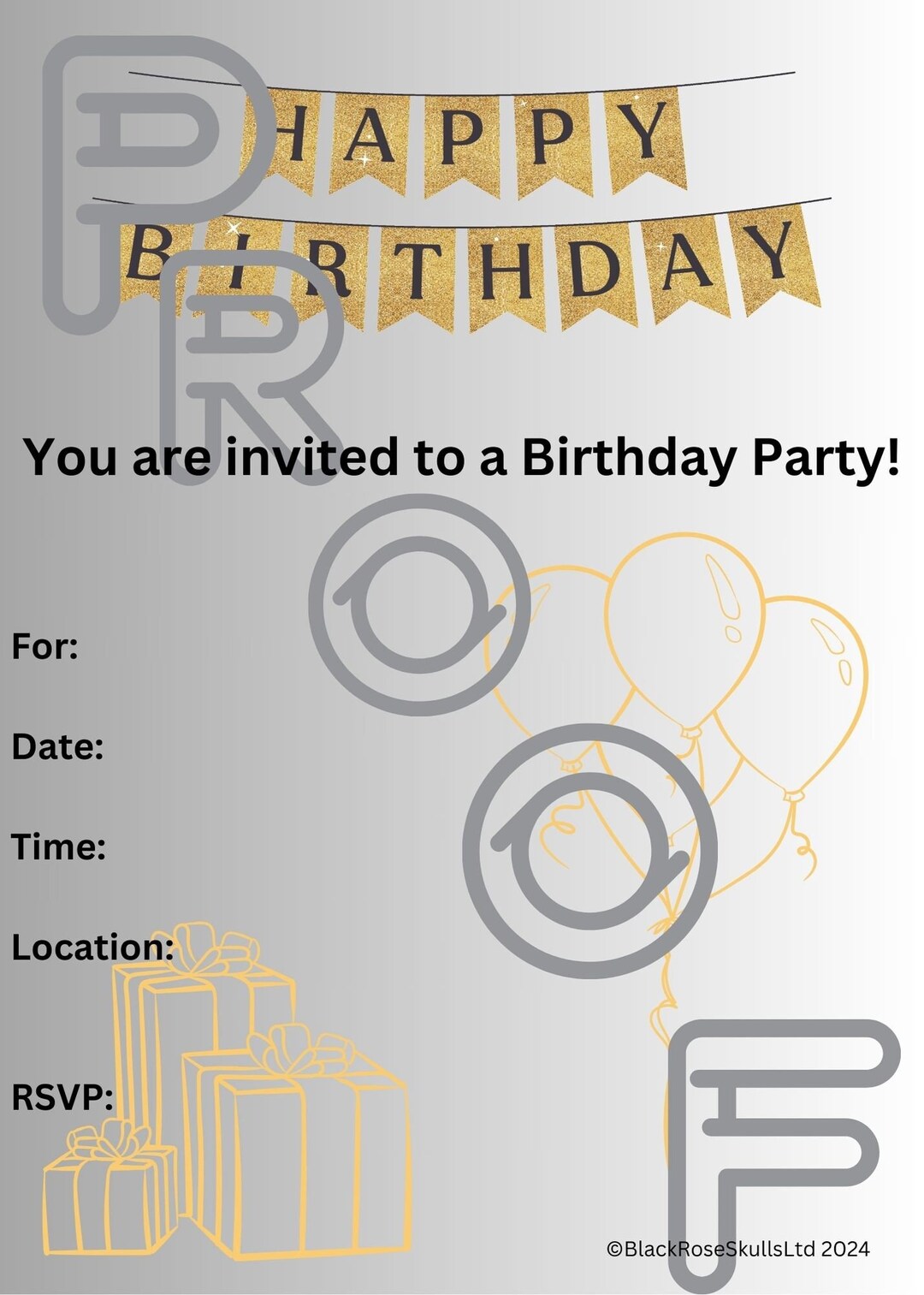 Birthday Party Invitation PDF Digital Download Gold Grey White Colour ...