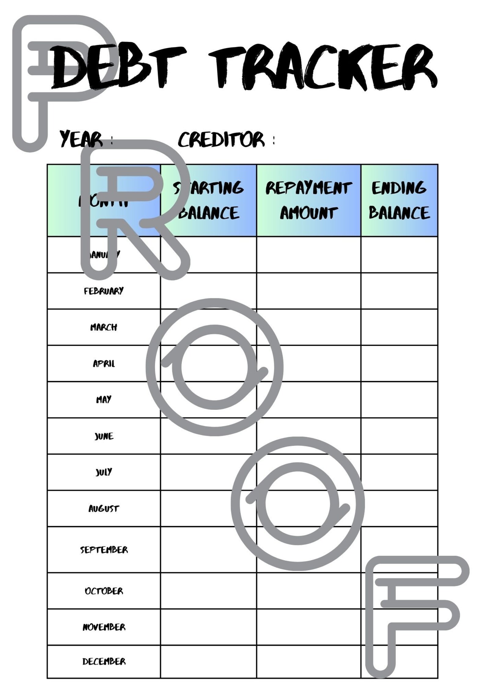 Debt Tracker Printable PDF Sheet Digital Download Yearly Monthly ...