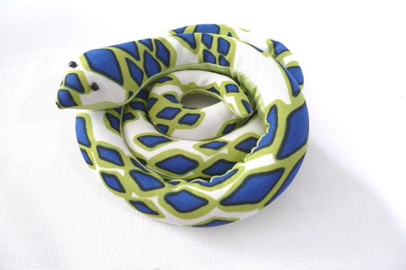 Handmade Coiled Patterned FABRIC SNAKE Green & Blue on White | Etsy