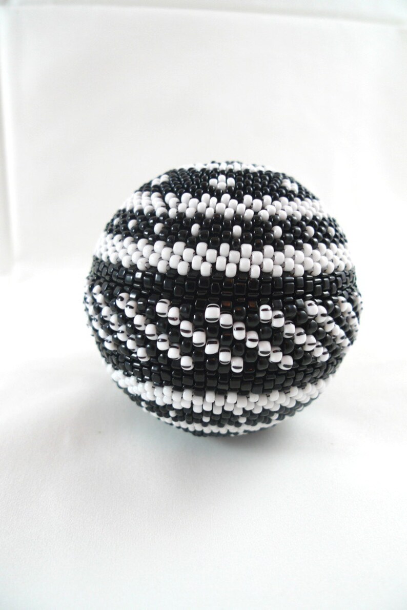 Handmade Black & White Beaded Ball Sphere Diagonal Stripes Large - Etsy