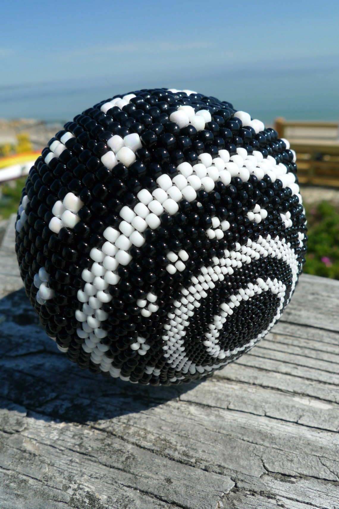 Handmade Black & White Beaded Ball Sphere Large - Etsy