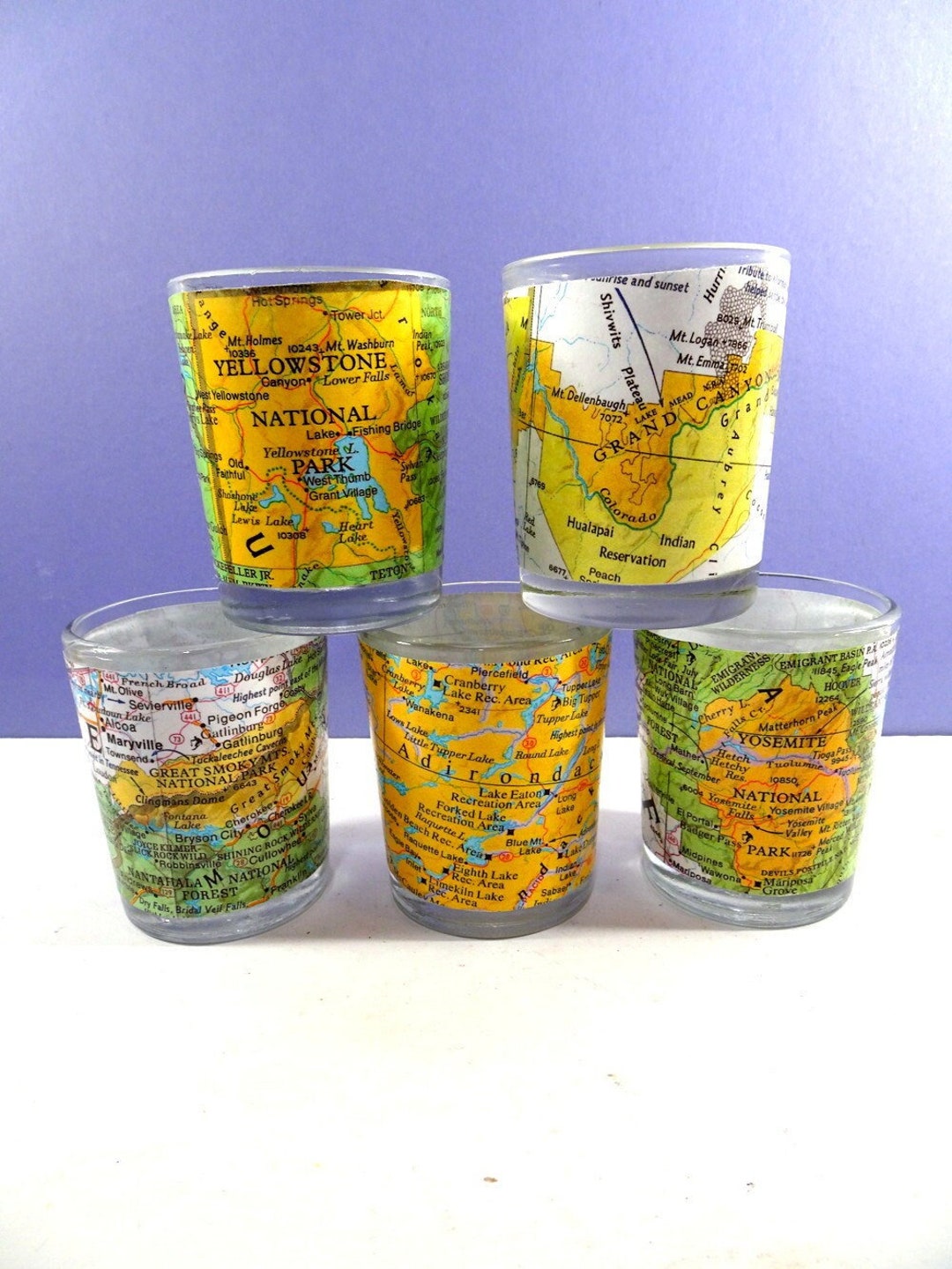 1+ Handmade Glass MAP VOTIVE Candle Holder U.S. National Parks W/bright ...
