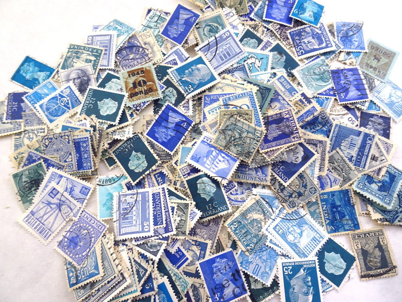 Packs of 50 BLUE Vintage Cancelled Postage Stamps US & Foreign Paper ...