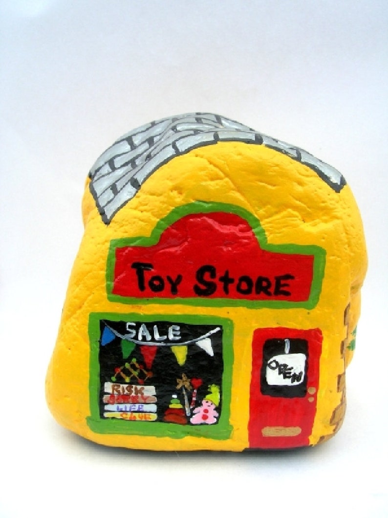 Hand Painted Rock Toy Store Shop Colorful Personalized - Etsy