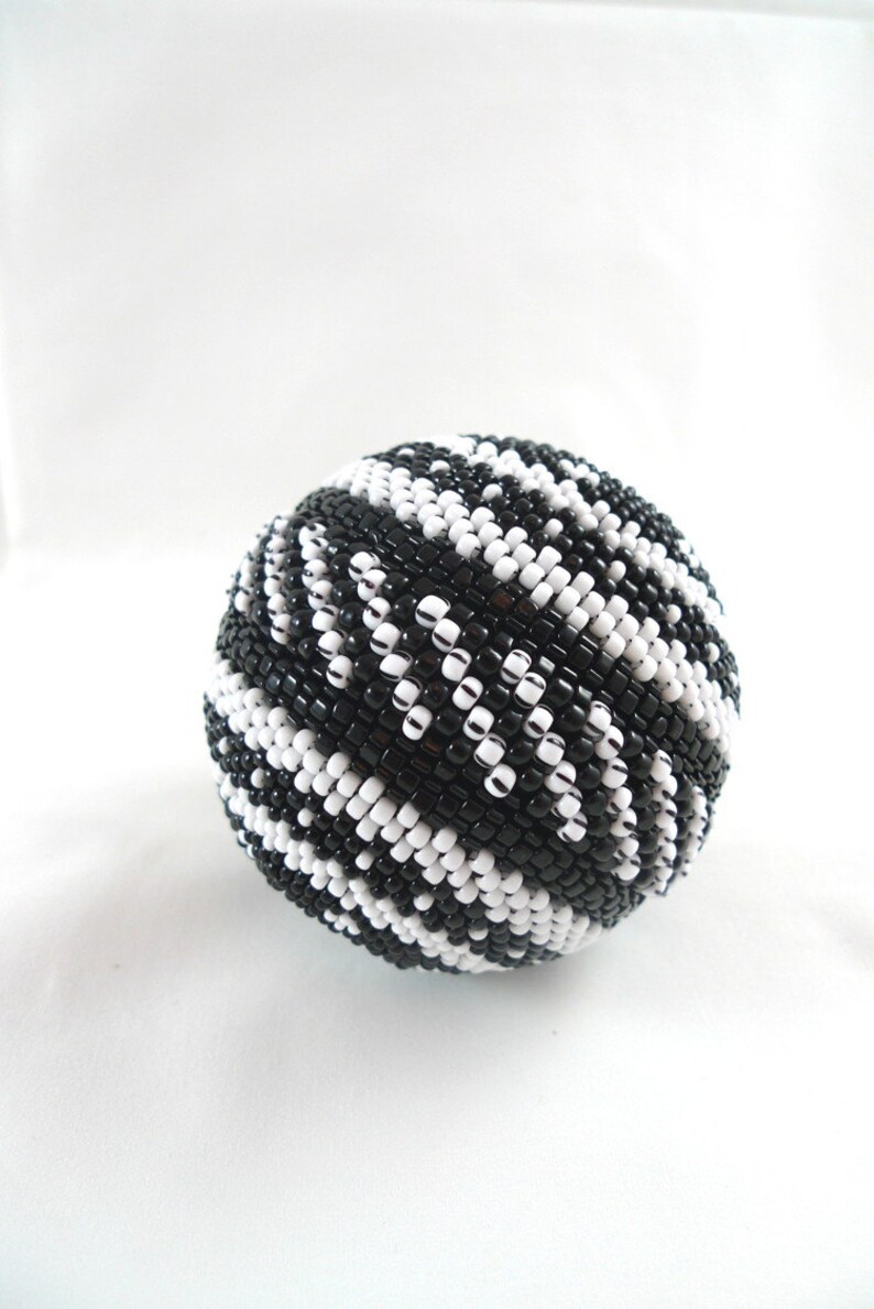 Handmade Black & White Beaded Ball Sphere Diagonal Stripes Large - Etsy