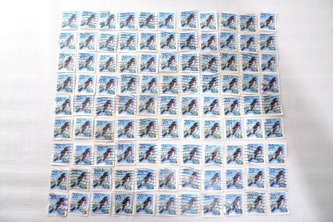100 Cancelled US Postage Stamps 1988 GROSBEAK Bird 25c Blue & White - Etsy