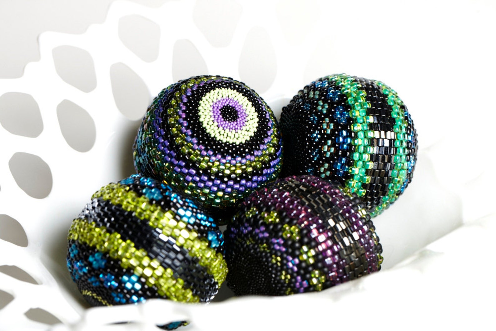 Beaded Ball - Tropical Green & Purple - Sphere - Etsy