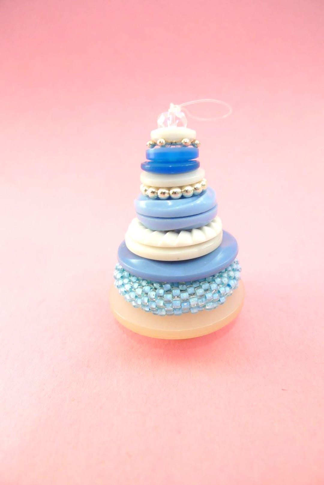 Handmade Stacked Buttons BIRTHDAY CAKE Hanging Ornament BLUE New - Etsy