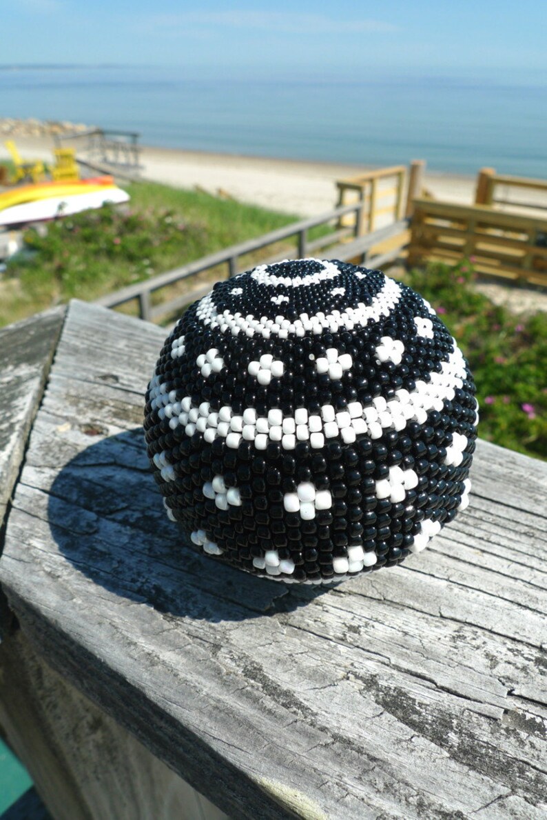 Handmade Black & White Beaded Ball Sphere Large - Etsy