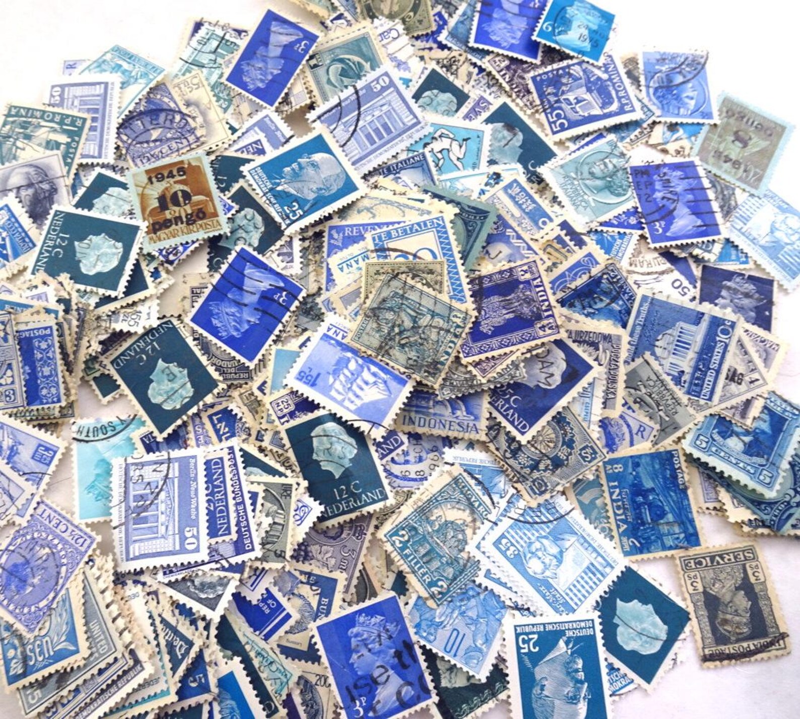 Packs of 50 BLUE Vintage Cancelled Postage Stamps US & Foreign Paper ...