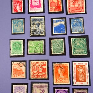 20 Cancelled Postage Stamps Mounted on Black Card Art Journals Paper ...