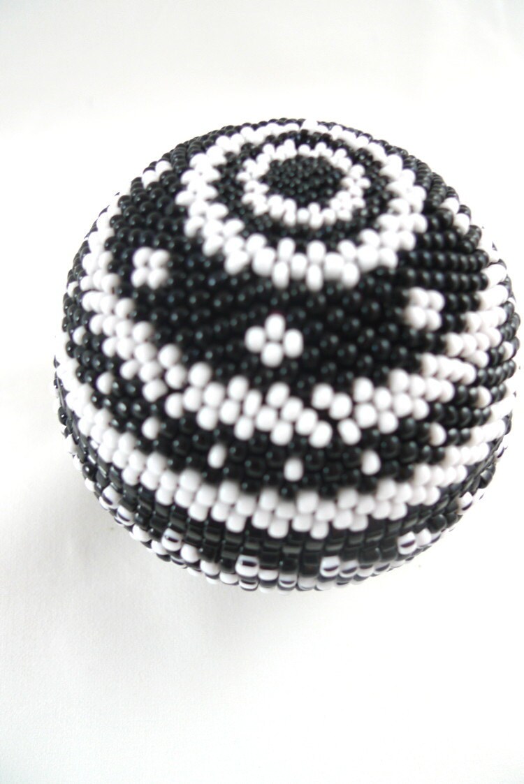 Handmade Black & White Beaded Ball Sphere Diagonal Stripes Large - Etsy