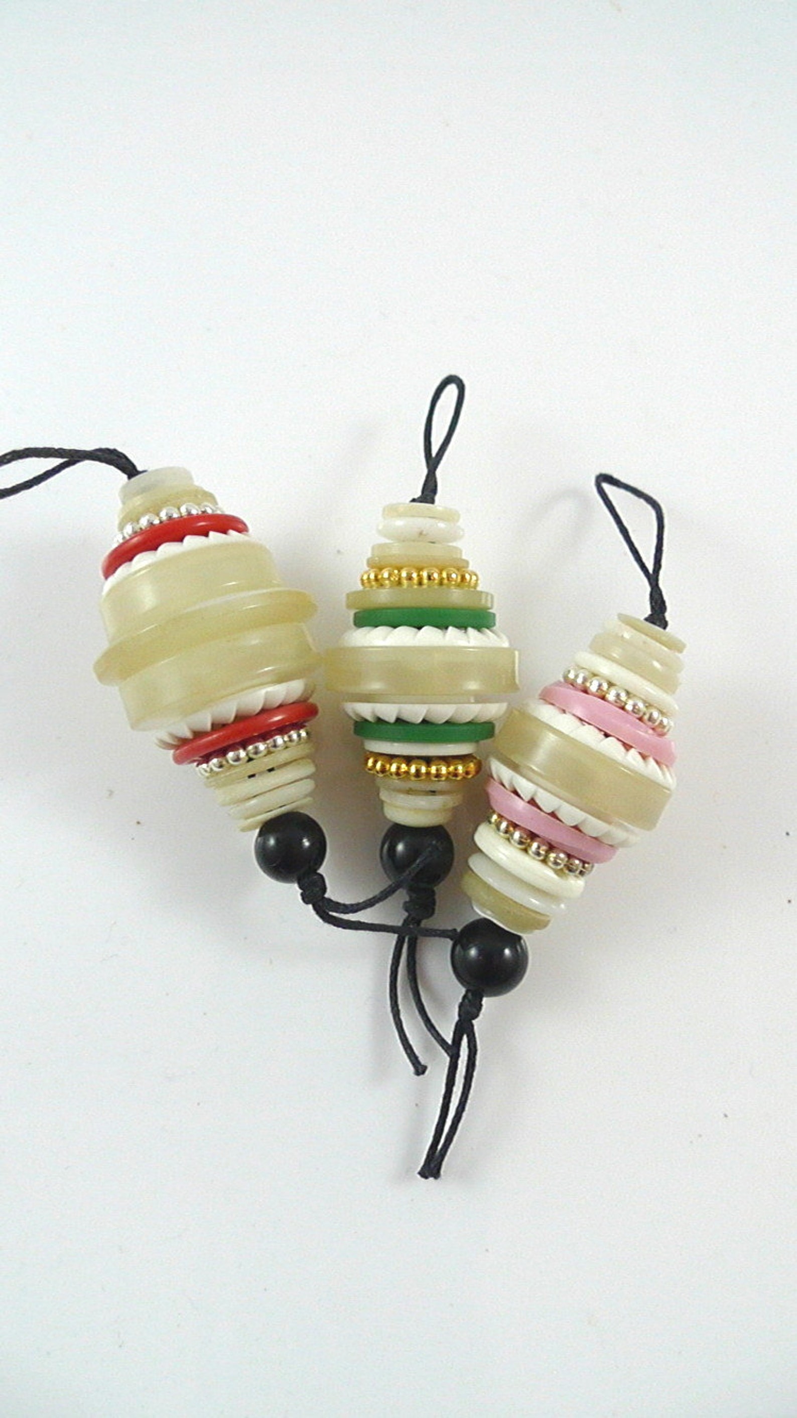 2 Handmade Button and Bead Keychains Stacked Key Chain Handbag Charm - Etsy