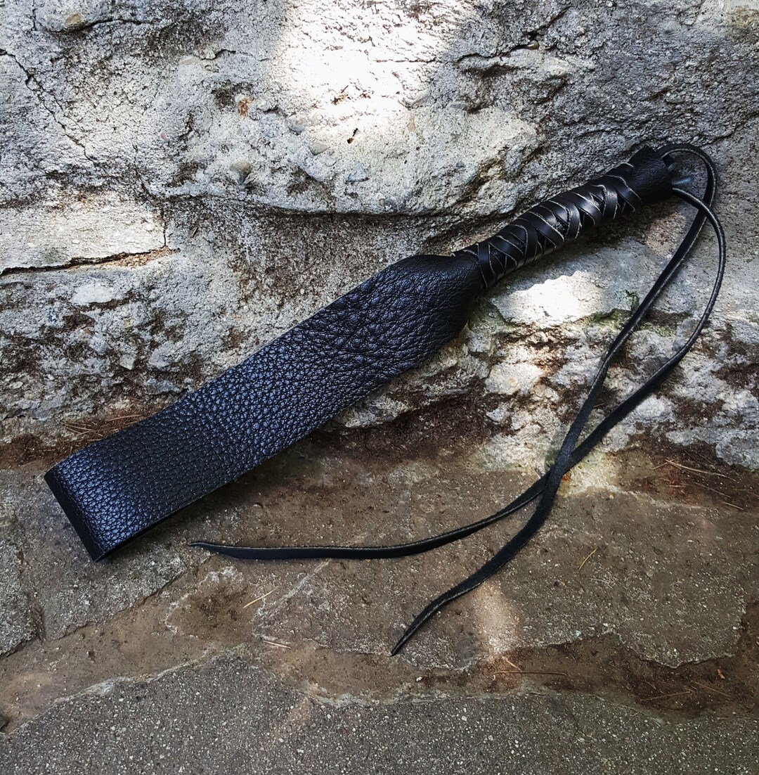 Black BDSM Spanking Paddle, Handmade Discipline Strap With Black Lacing ...
