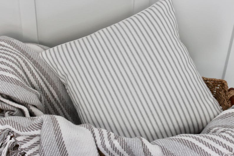 Classic Stripe pillow cover. Grey and White Stripe. Ticking | Etsy