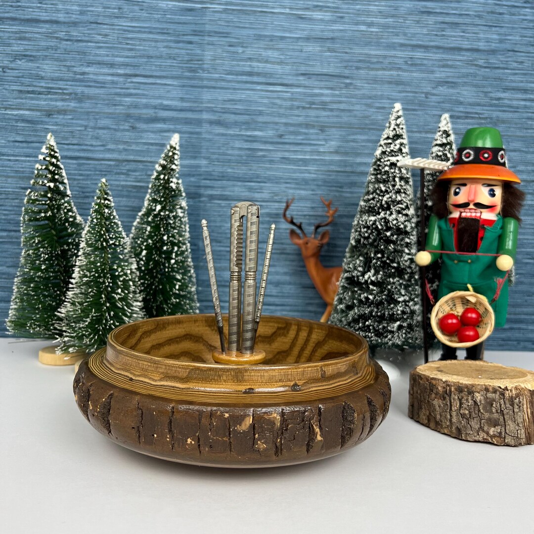 Vintage Rustic Ware Wood Nut Bowl With Nutcracker and Picks - Etsy