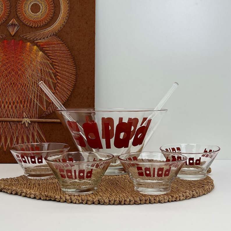 Vintage Wheaton Glass Typography SALAD Set Large Bowl 4 - Etsy