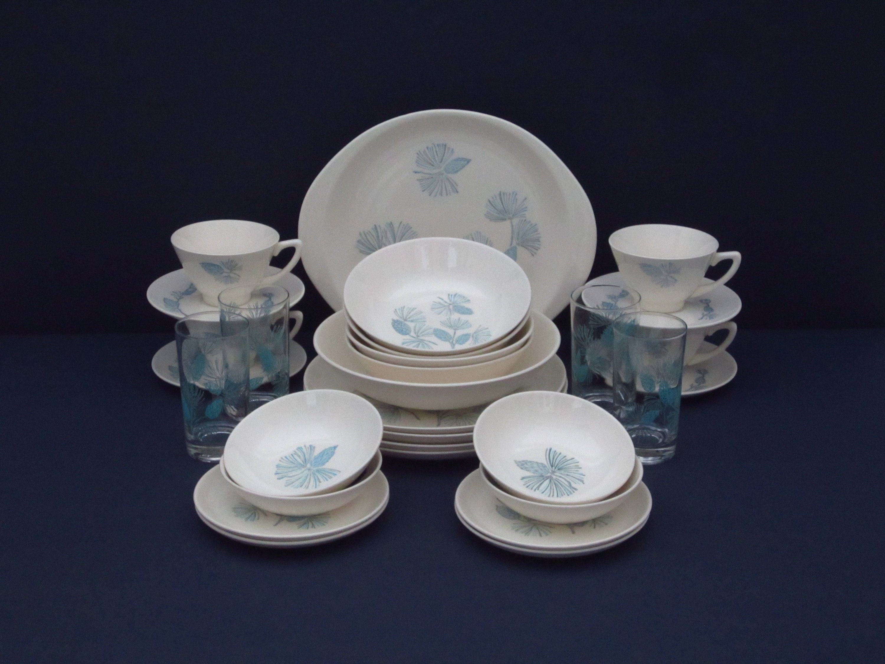Vintage Mid Century Modern Dinnerware Set Blue Spruce by | Etsy